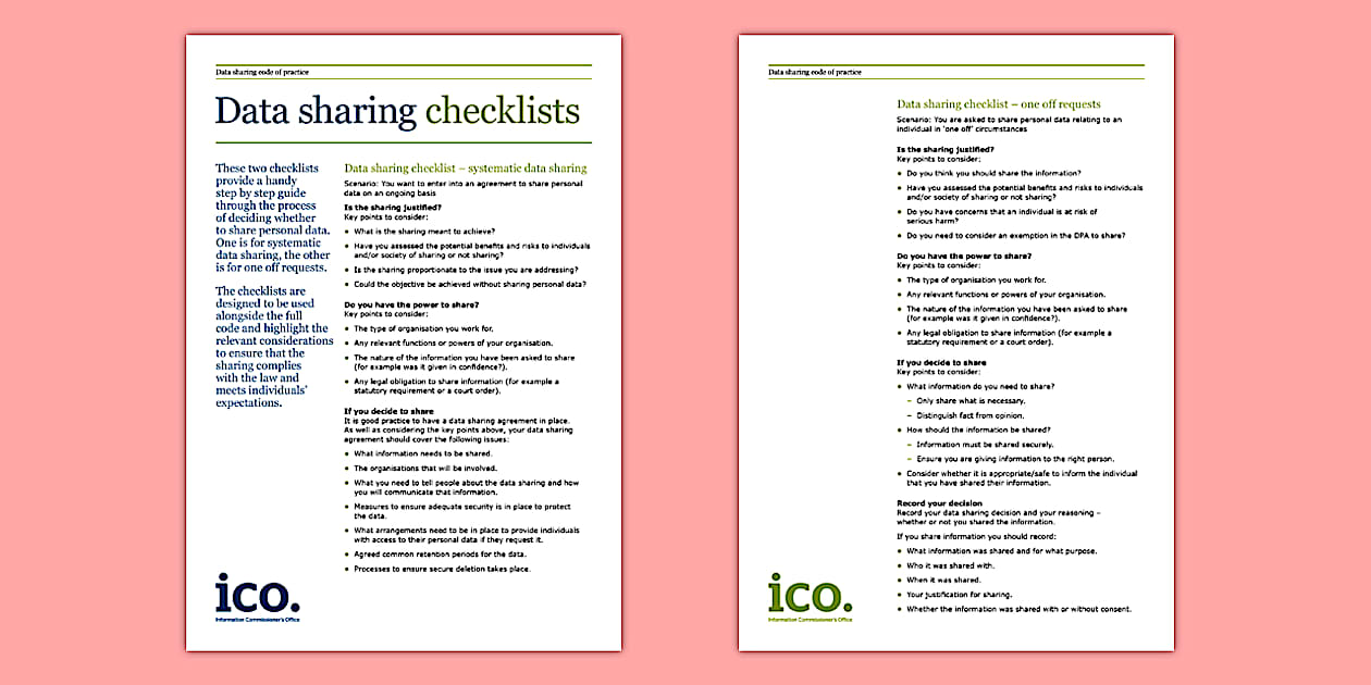 Data Sharing Checklist ICO 2018 Adult Guidance - Twinkl