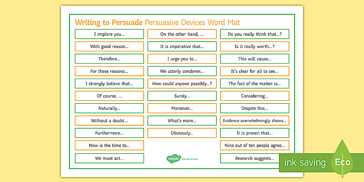 Persuasive Phrases Word Mat | Teacher Made Resource - Twinkl