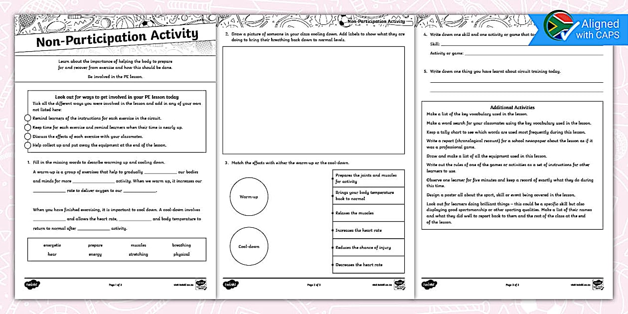 Grade 5 Phys Ed: Circuit Training Non-Participation Sheet