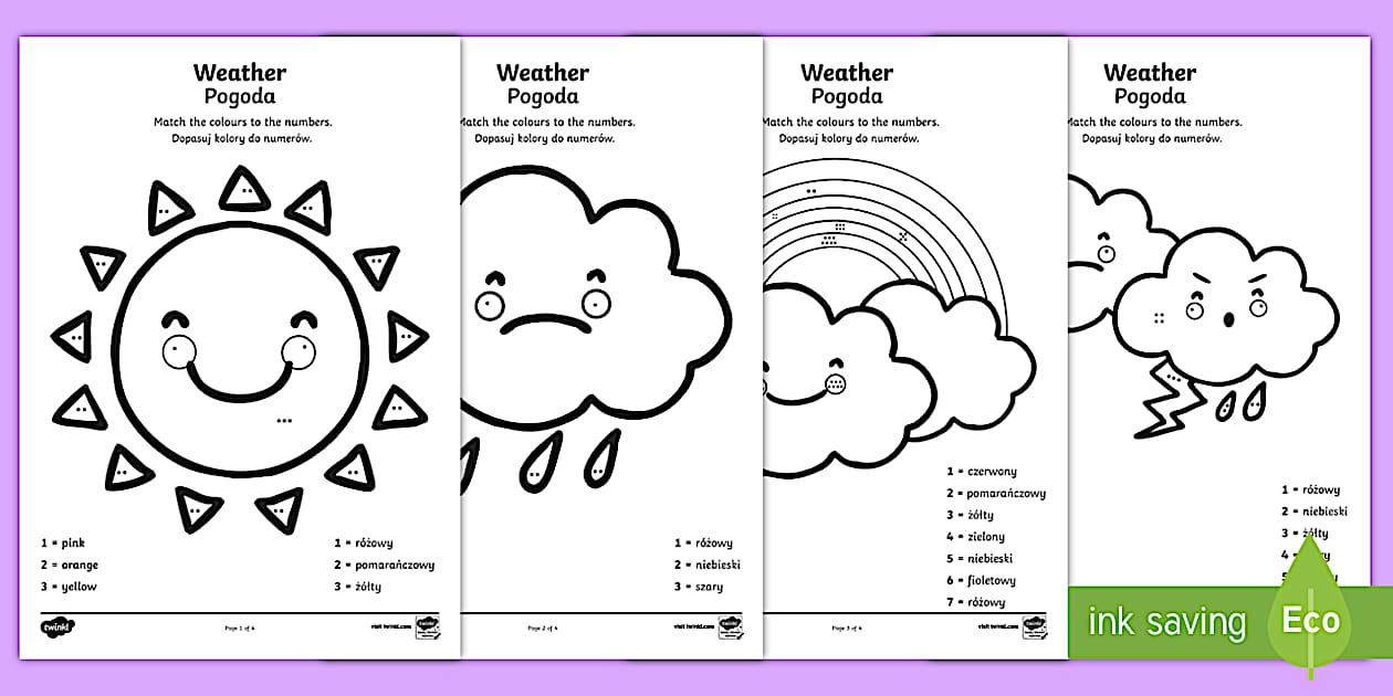 Weather Color by Number Counting Worksheet English/Polish - Weather ...