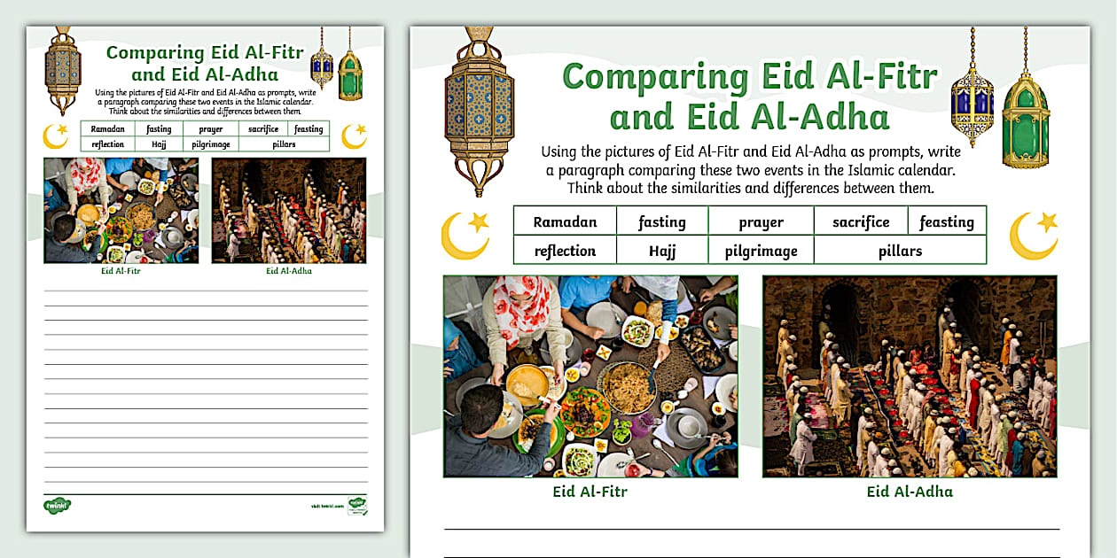 KS2 Comparing Eid Al-Fitr and Eid Al-Adha Worksheet - Twinkl