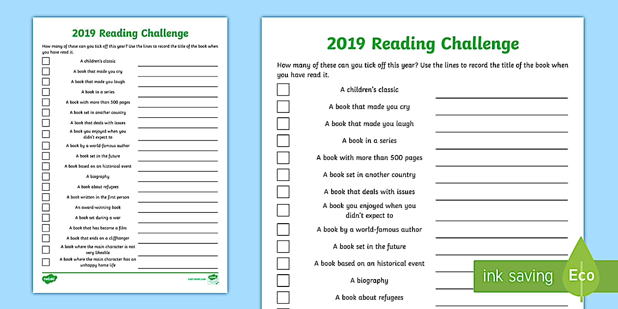 2019 Reading Challenge Activity - Twinkl