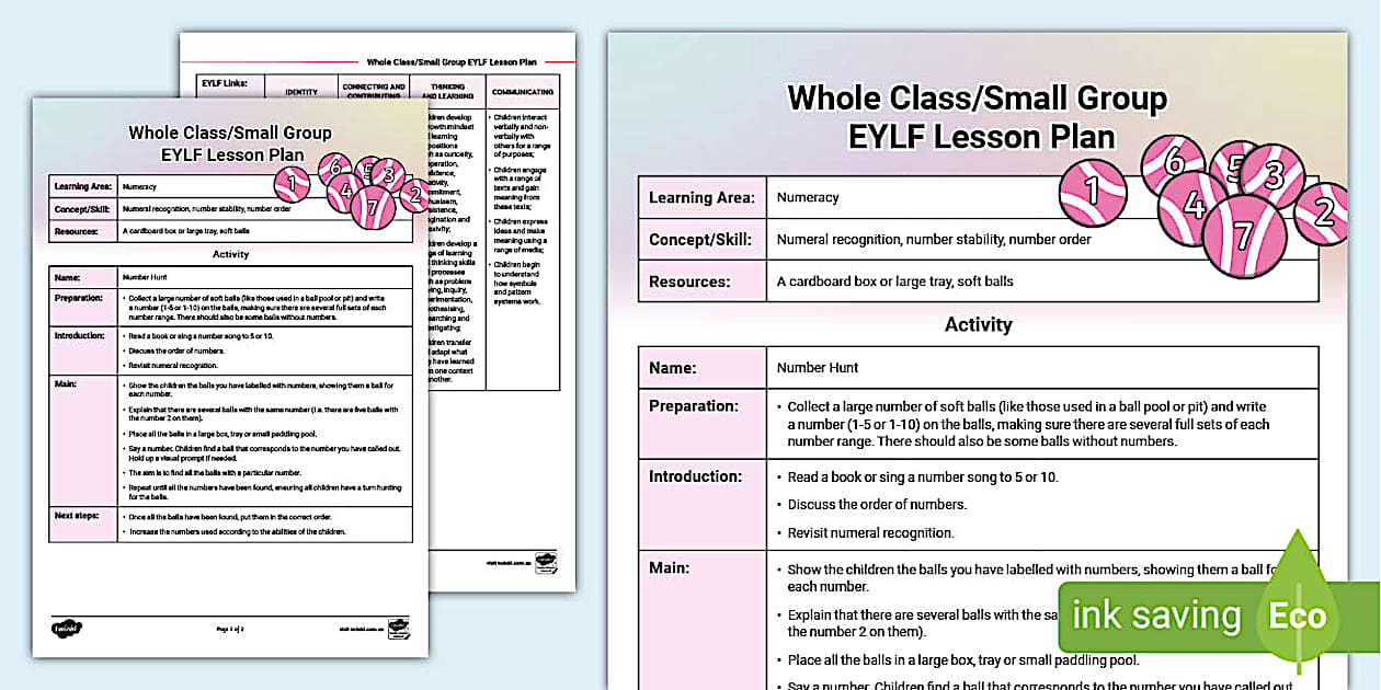 Number Hunt EYLF Lesson Plan Adult Guidance (Teacher-Made)
