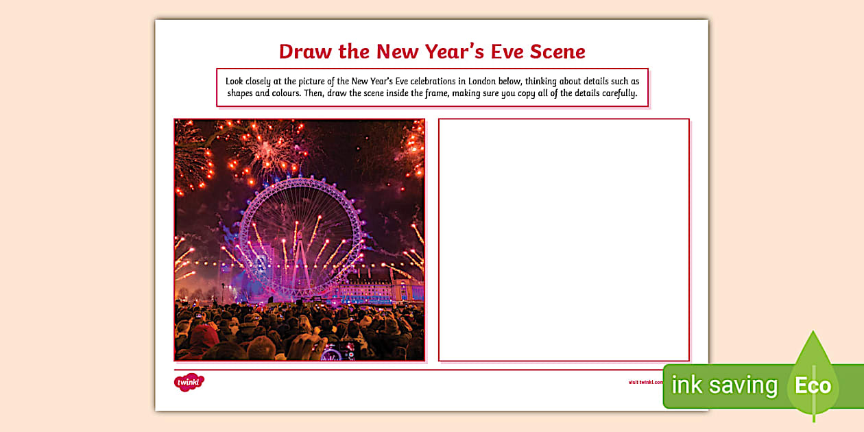 Draw the New Year's Eve Scene Art Activity (teacher made)