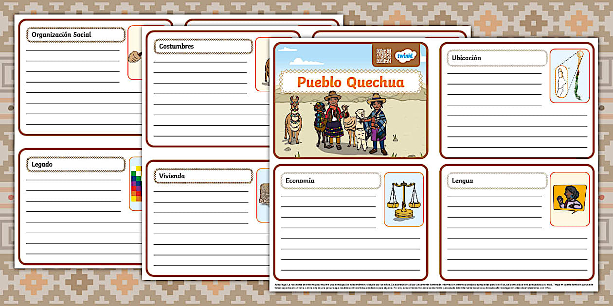 Guía de Trabajo: Tarjetas sobre el Pueblo Quechua - Twinkl