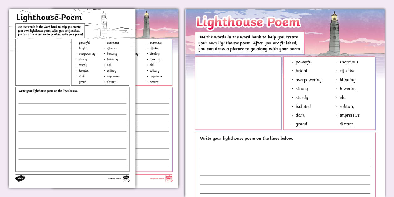 Lighthouse Poem Writing Template (teacher made) - Twinkl