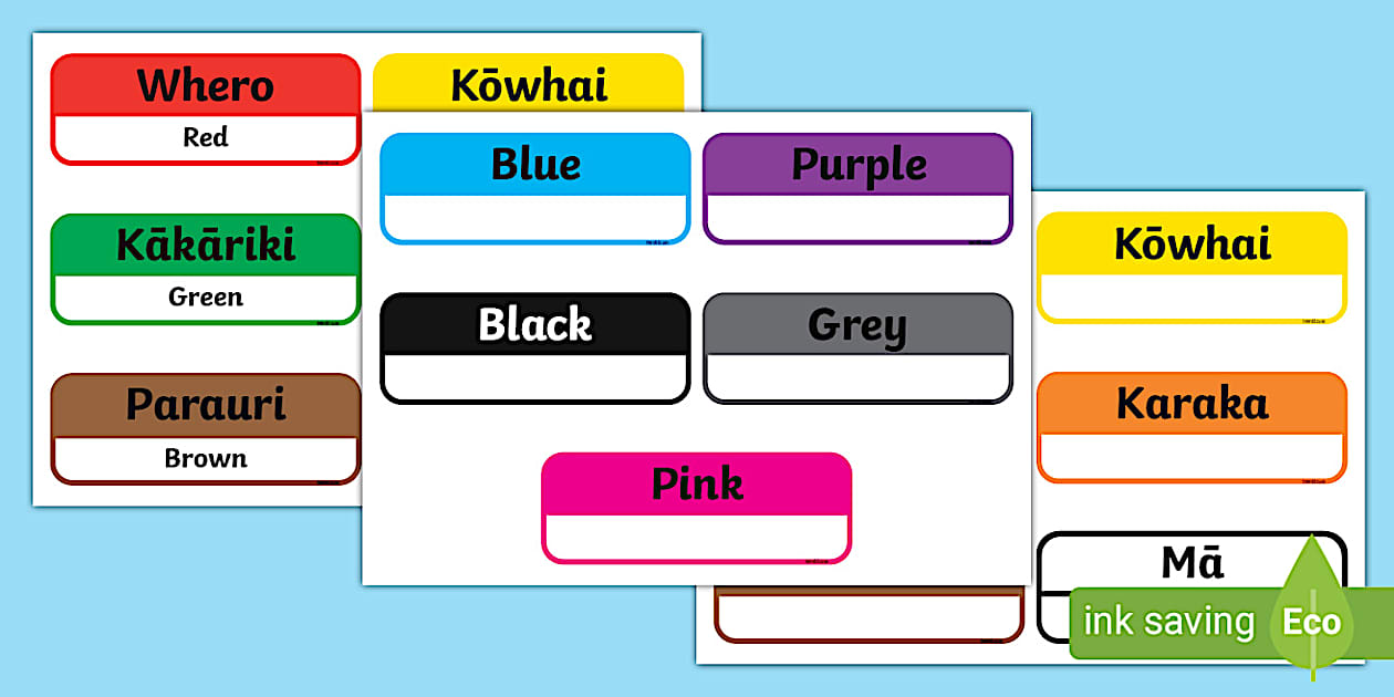 Colour Labels in Te Reo Māori/English