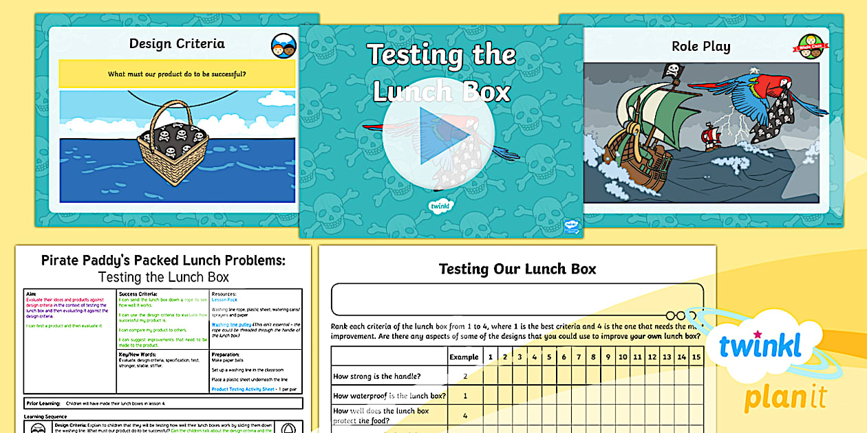 D&T: Pirate Paddy's Packed Lunch Problems: Testing the Lunch Box KS1 Lesson