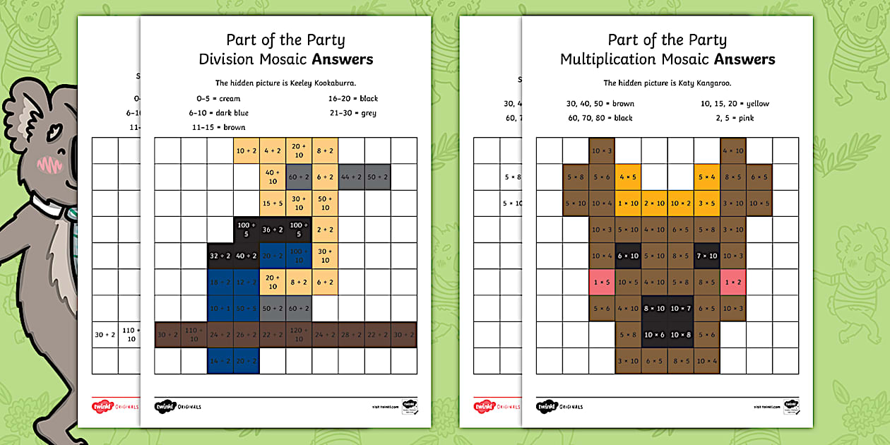 KS1 Part of the Party 2, 5 and 10 Multiplication and Division Maths Mosaic