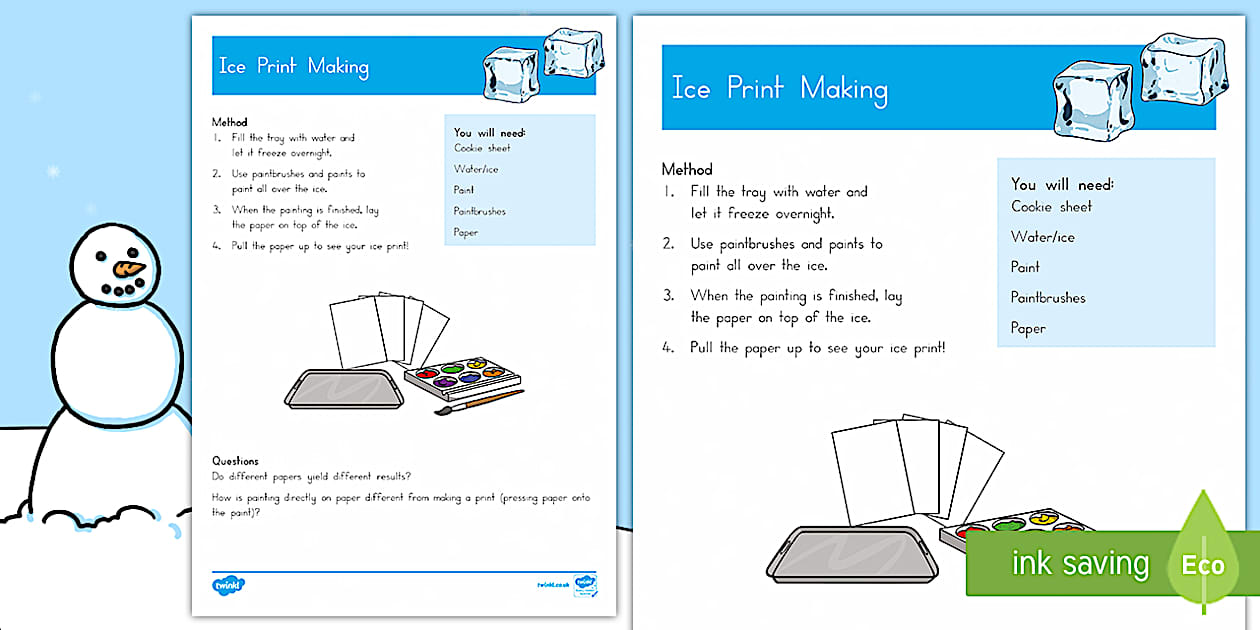 Ice Print Making Worksheet (Teacher-Made) - Twinkl