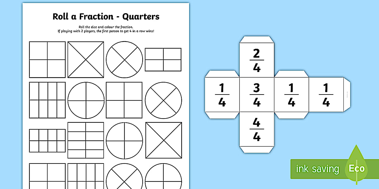 Roll a Fraction Quarters Worksheet / Worksheet - - Year 1 Roll a Fraction