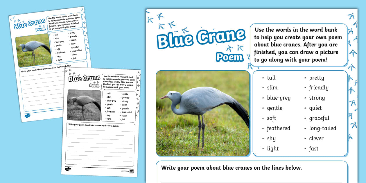 Blue Crane Poem Writing Template - Twinkl