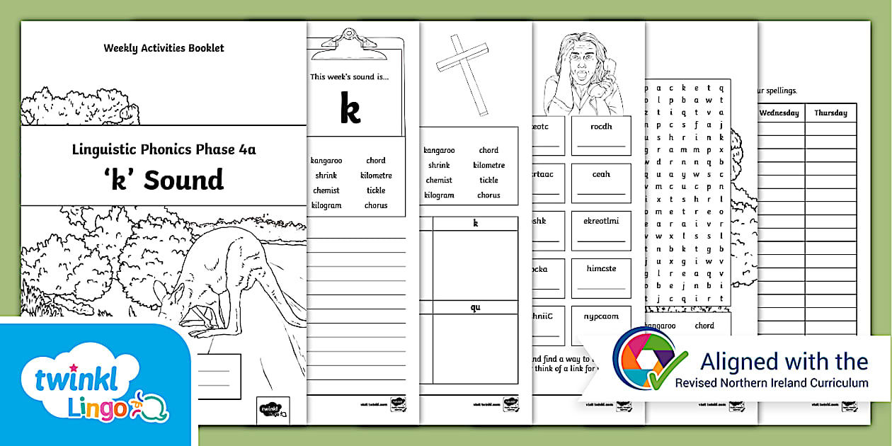 NI Linguistic Phonics Phase 4a 'k' Sound Activities Booklet