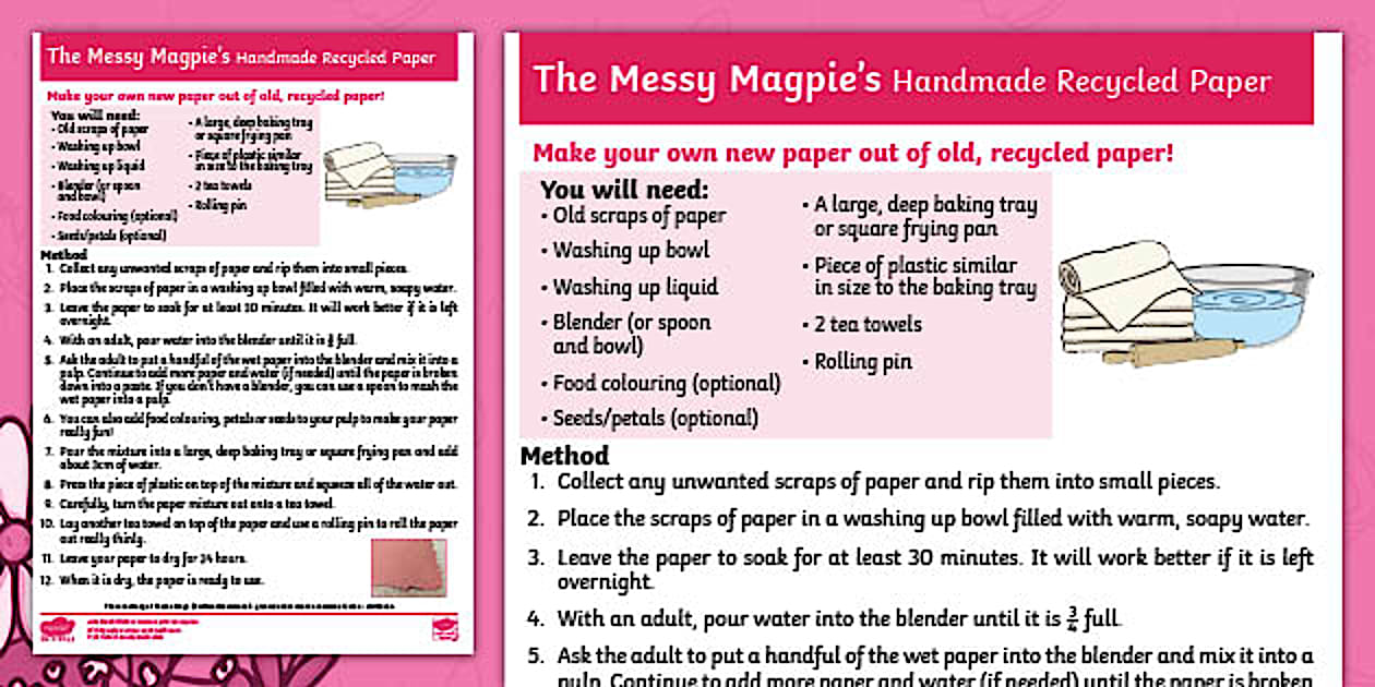 Editable The Messy Magpie's Handmade Recycled Paper Craft Instructions