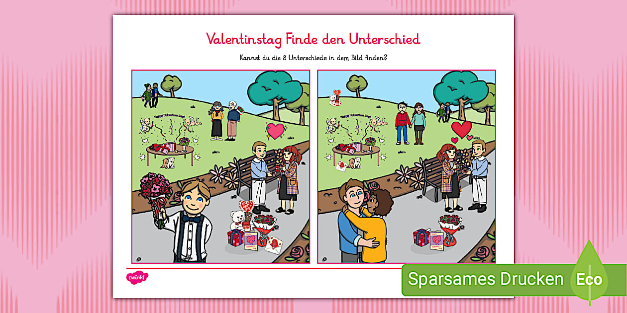 Valentinstag: Finde den Unterschied - Suchbild - Twinkl