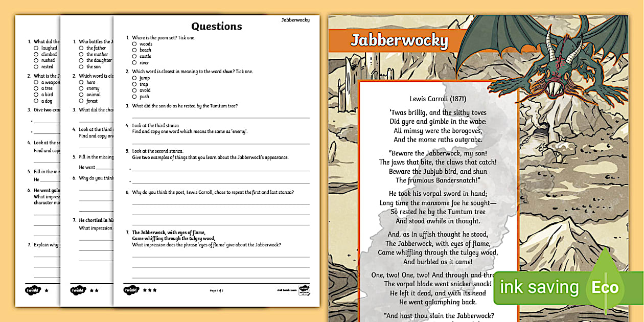 UKS2 Jabberwocky Differentiated Reading Comprehension