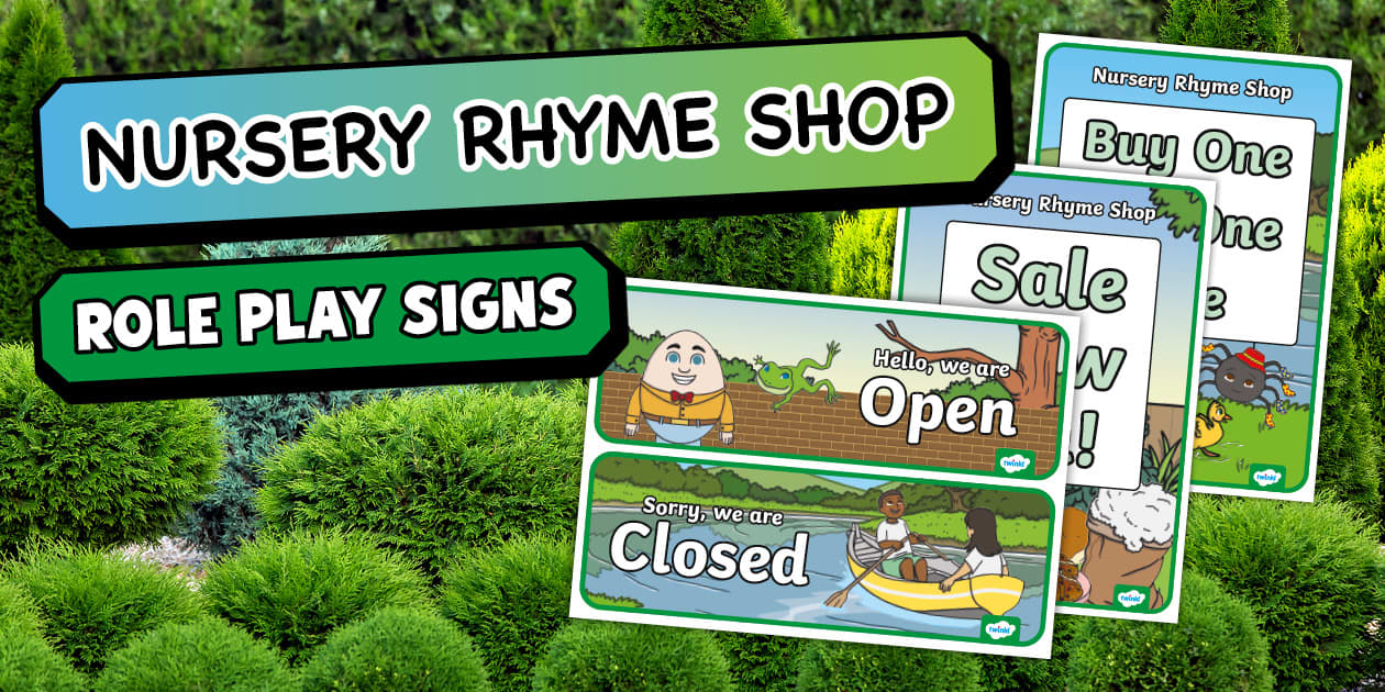 Nursery Rhyme Shop Role Play Signs