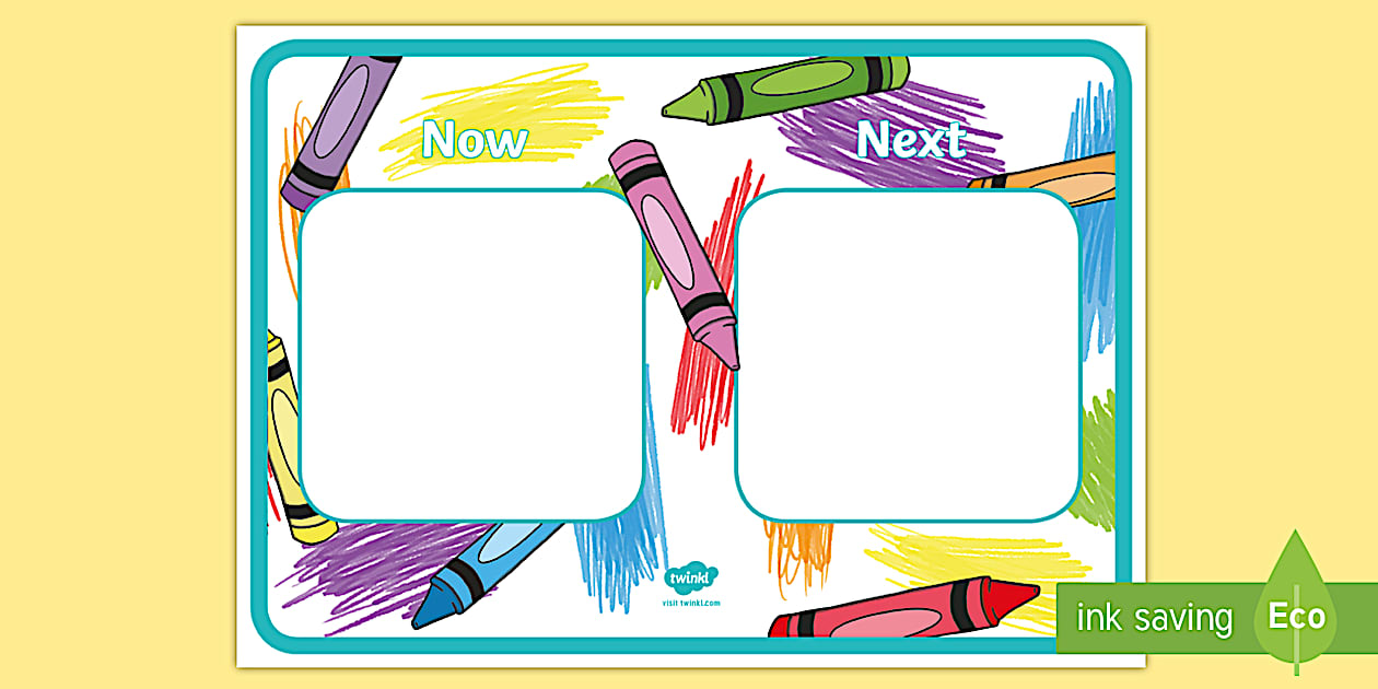 Cursive Crayon-Themed Now and Next Board (teacher made)