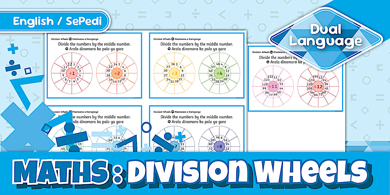 Division Wheels Maths Challenge Cards Sepedi/English