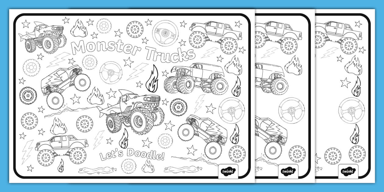 Monster Truck Doodle Colouring Pages - Twinkl - KS1