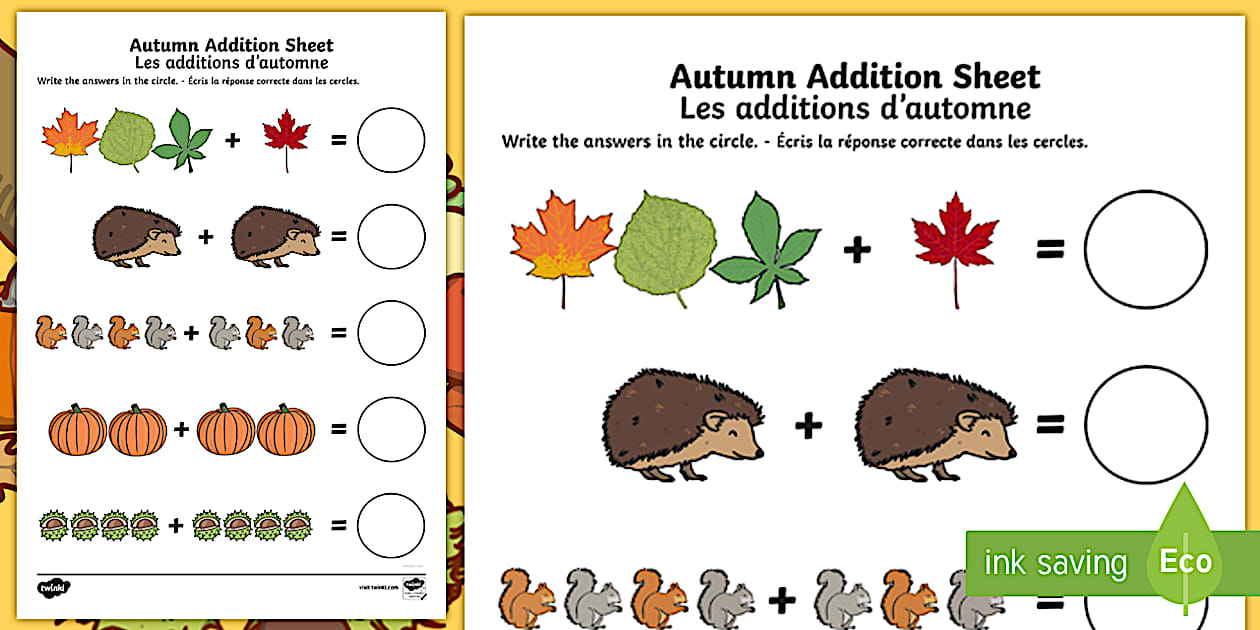 Autumn Addition Worksheet / Worksheet English/French
