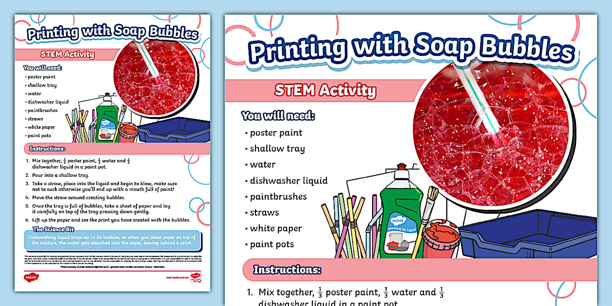 Printing With Soap Bubbles STEM Activity (teacher made)