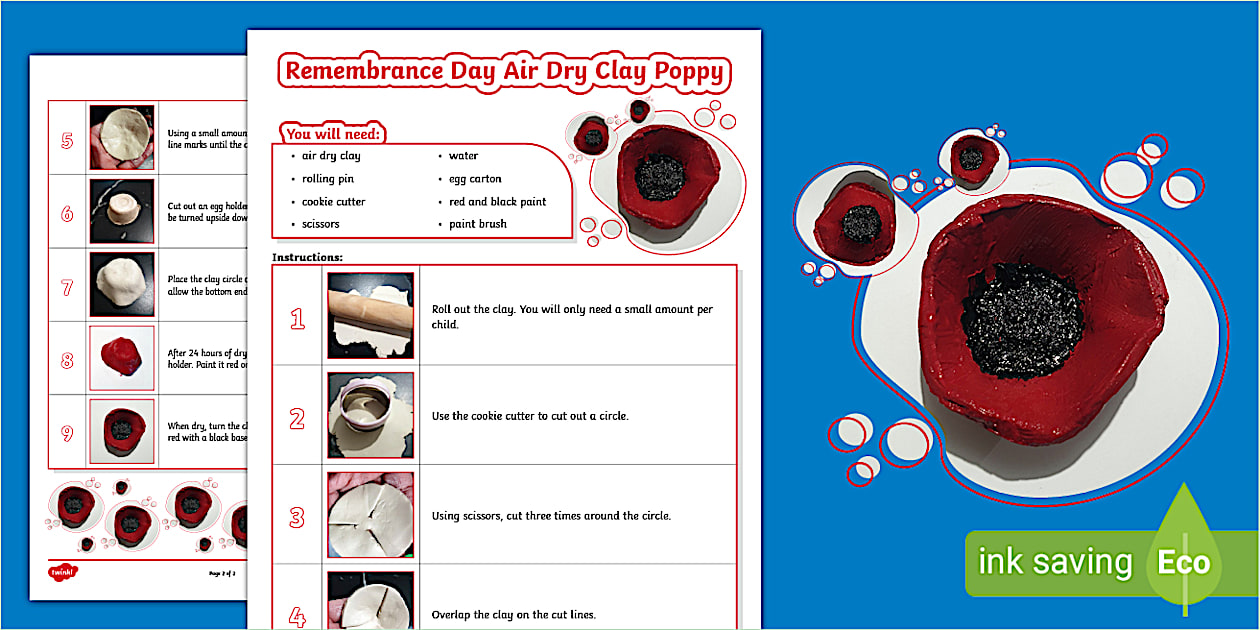 Remembrance Day Air Dry Clay Poppy (teacher made) - Twinkl