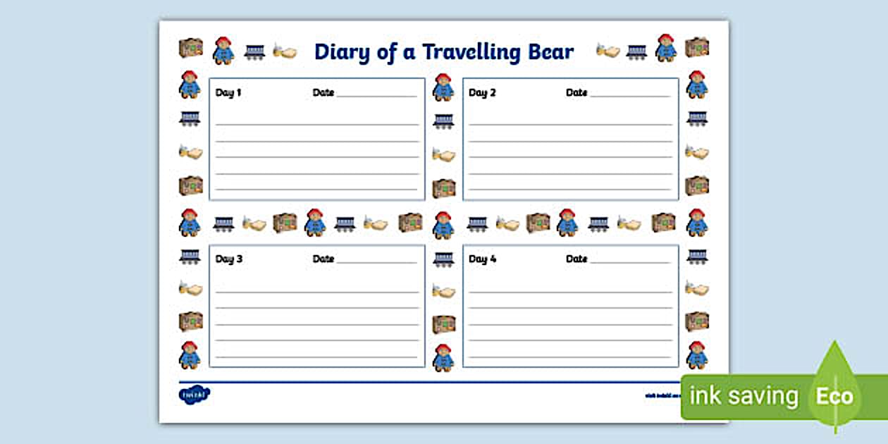 Editable Travelling Bear Diary Writing Activity - Twinkl