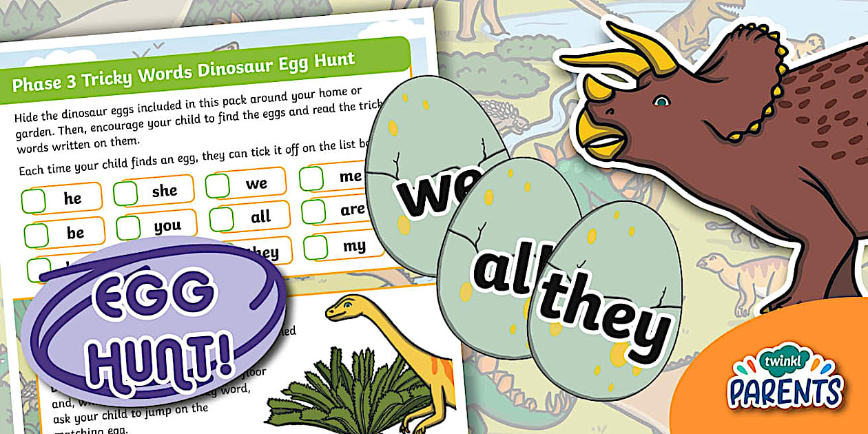 Phase 3 Tricky Words Dinosaur Egg Hunt