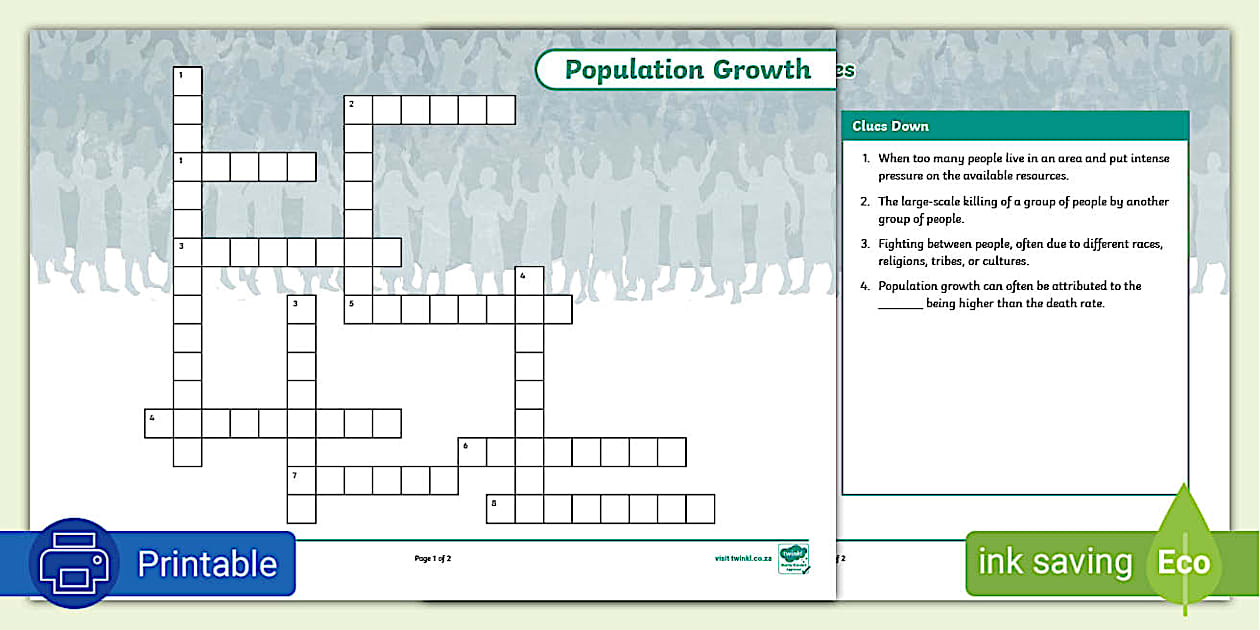 Population Growth Crossword Grade 7 (teacher made) - Twinkl