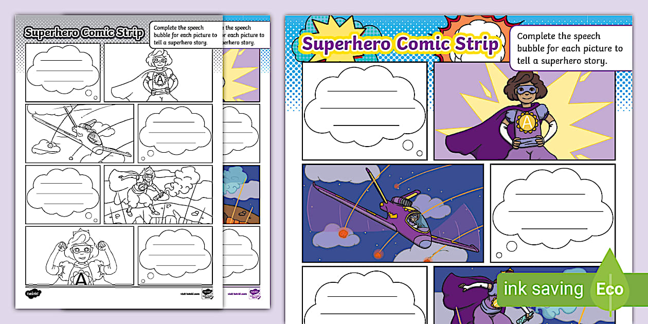 Superhero Finish the Comic Strip Worksheet - Twinkl