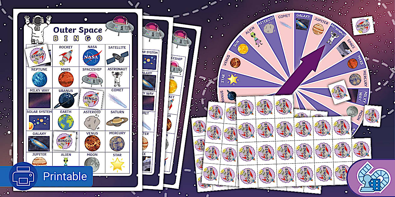 Outer Space Bingo Spinner Game - Space Activities - Twinkl