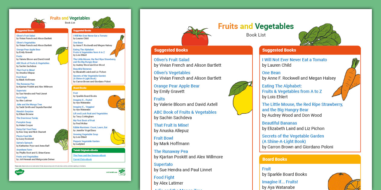 Fruits and Vegetables Book List | Twinkl (Teacher-Made)