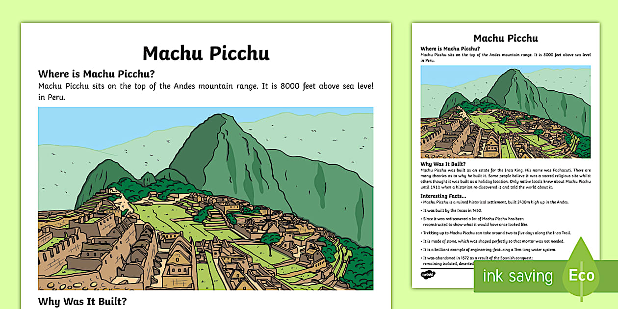 Machu Picchu Fact File - Seven Wonders (Teacher-Made)