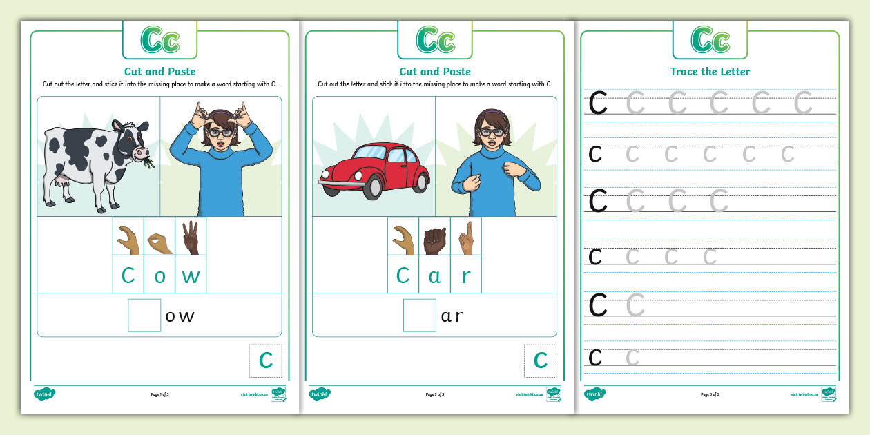 Letter C Handwriting Worksheet with SASL - Twinkl
