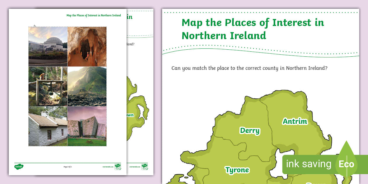 Northern Ireland Map Matching Places of Interest - Twinkl