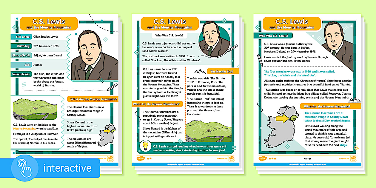 Lower Ability Interactive PDF: KS1 C.S. Lewis and The Mourne Mountains