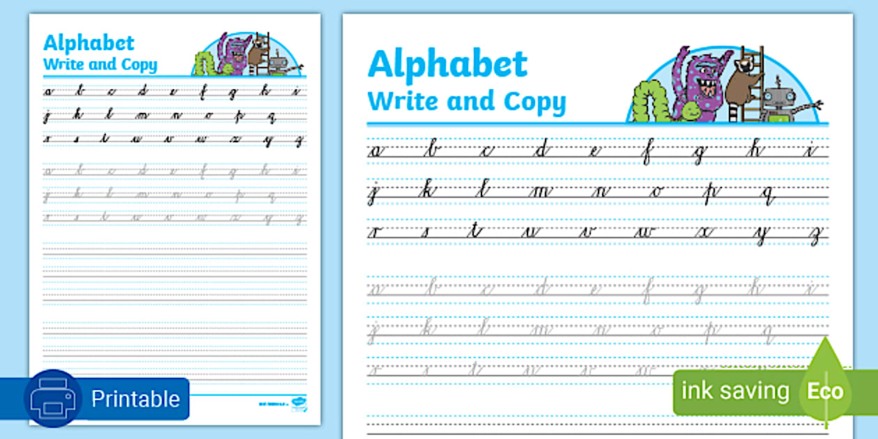 Cursive Writing Practice Sheet | South Africa | Lower Case