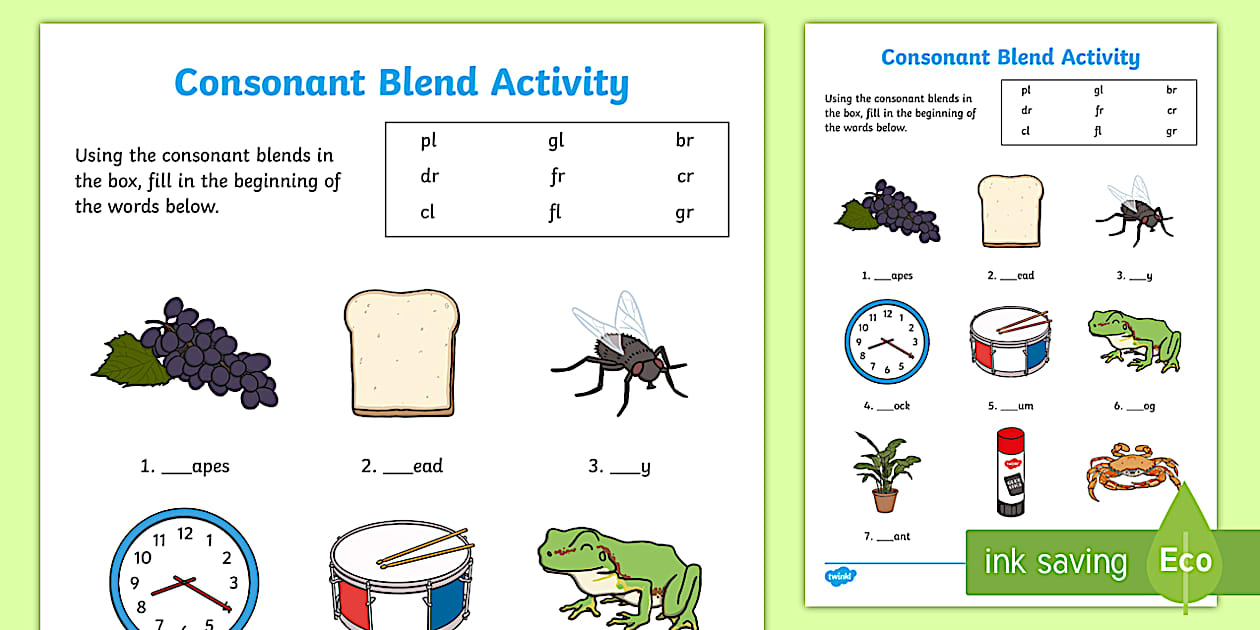 First Grade Consonant Blend Worksheet (teacher made)