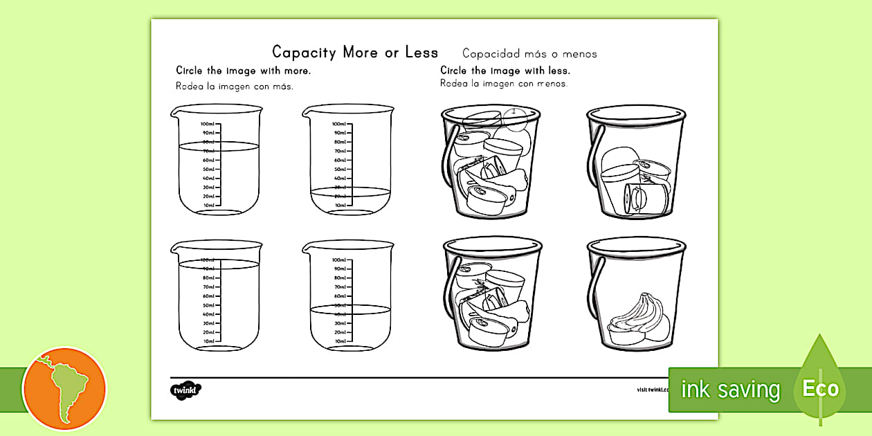Capacity More or Less English/Spanish - Twinkl