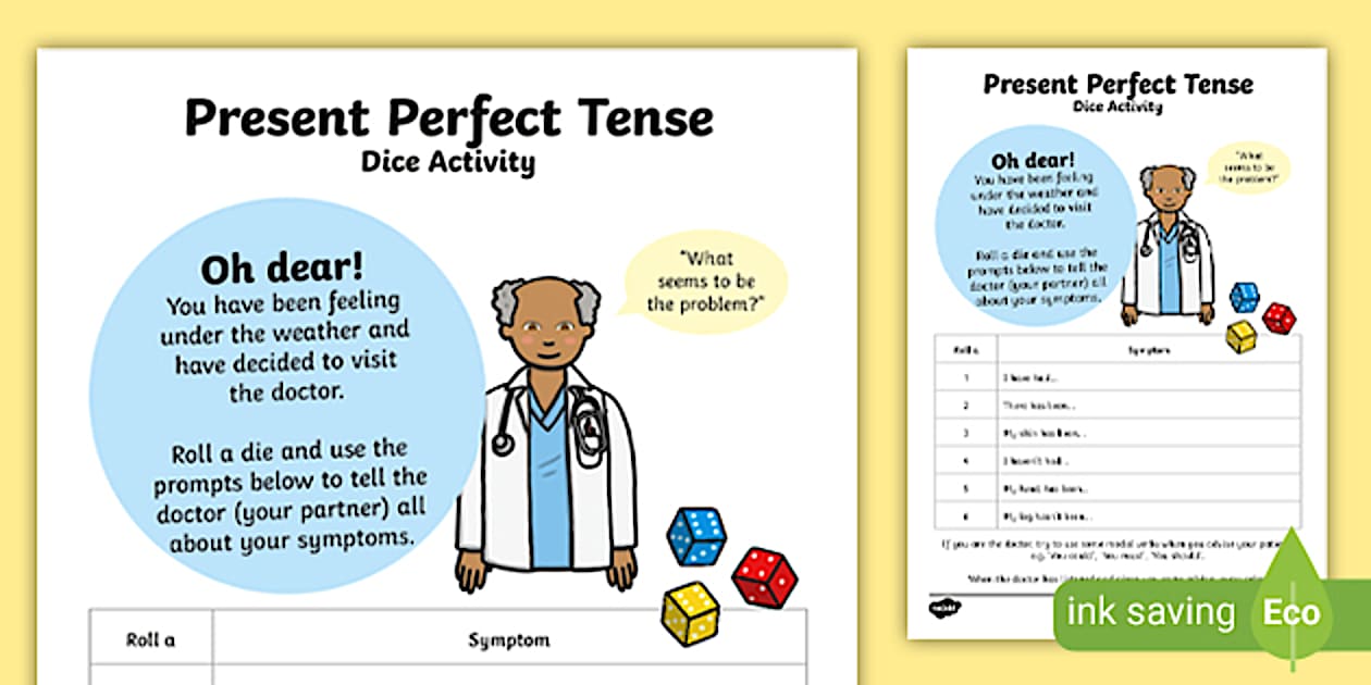 Present Perfect Tense Dice Activity (teacher made) - Twinkl