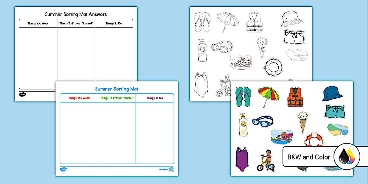 Summer Sorting Mat Worksheet (teacher made) - Twinkl