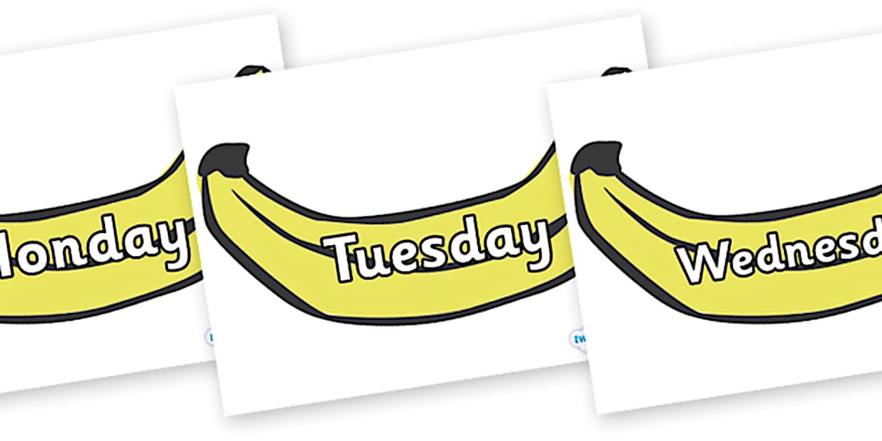 Cursive Days of the Week on Bananas (teacher made) - Twinkl