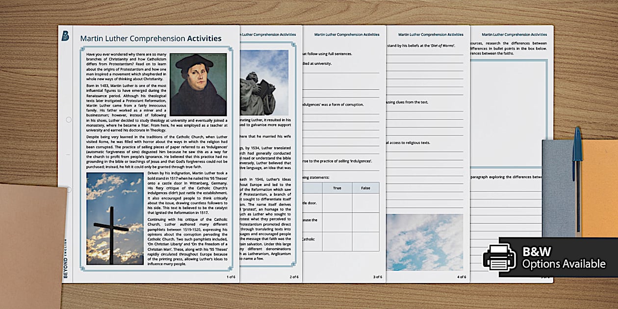 Martin Luther Comprehension Activities (teacher made)