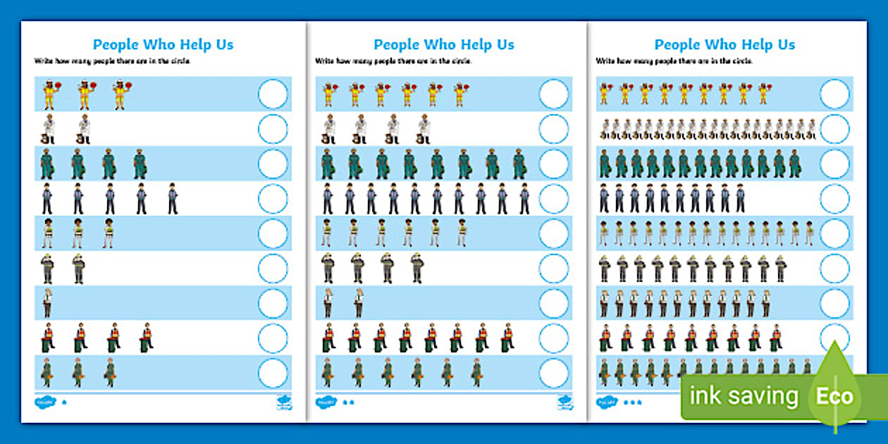 Editable People Who Help Us Counting Worksheet up to 20