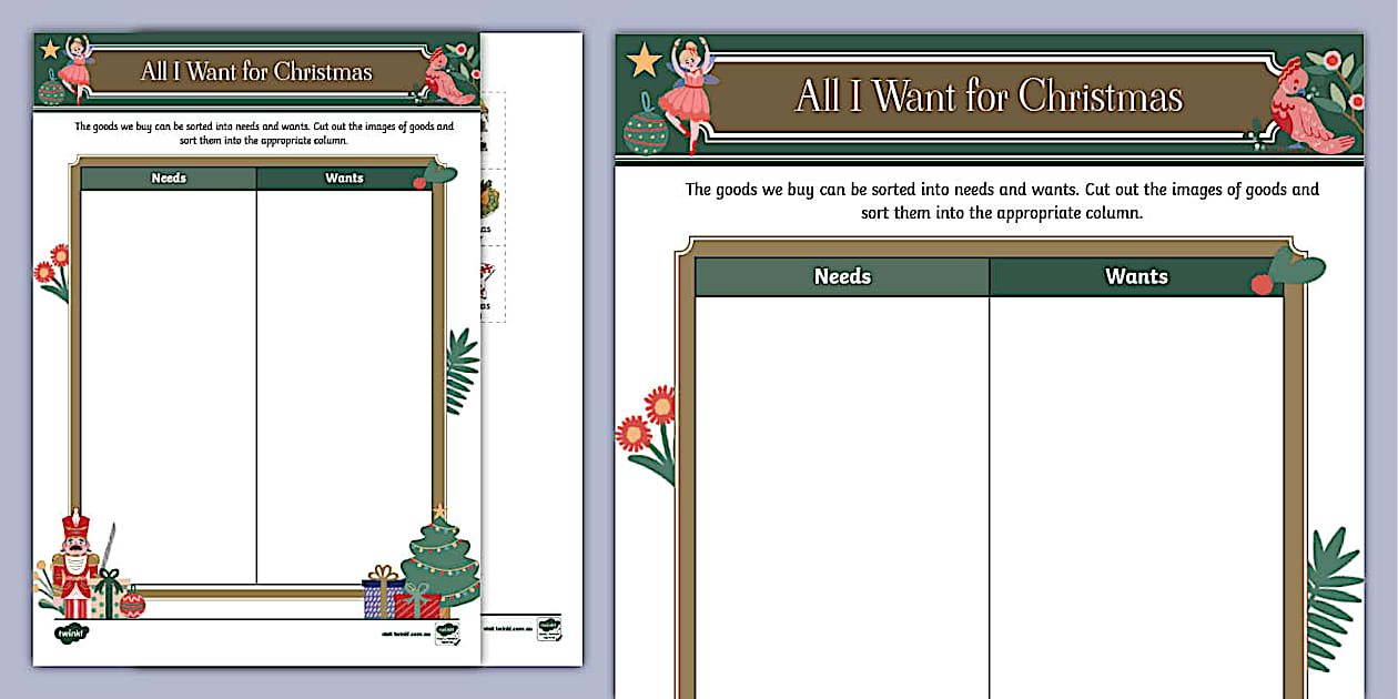 All I Want for Christmas Sorting Worksheet (teacher made)
