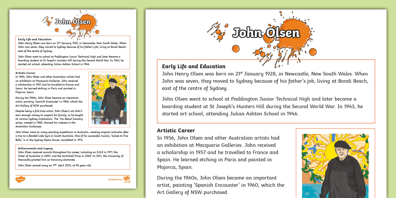John Olsen Fact File (teacher made) - Twinkl