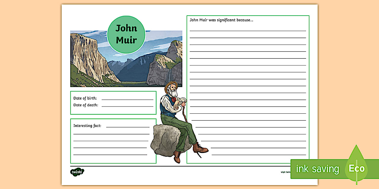 Editable John Muir Writing Template (teacher made) - Twinkl