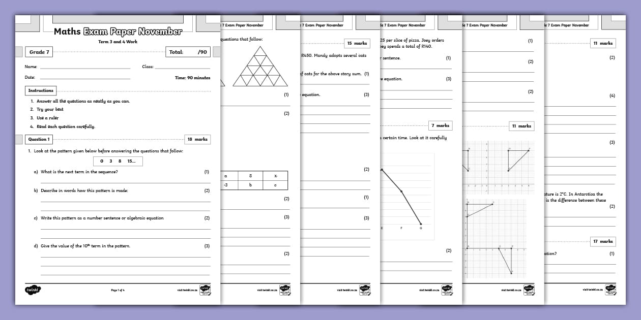 Grade 7 Exam Paper November (teacher made) - Twinkl