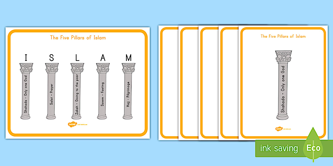 Black and White Five Pillars of Islam Posters - Twinkl